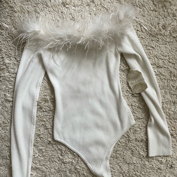 Altar'd State | Tops | Altard State White Feather Bodysuit M | Poshmark